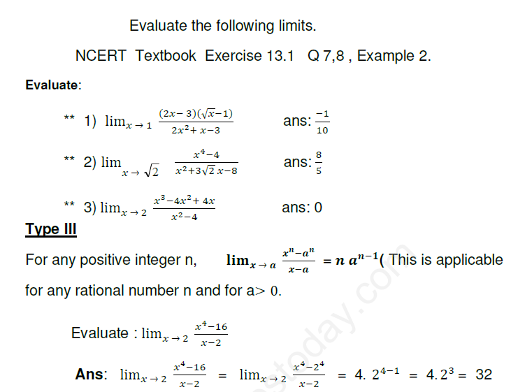 CBSE Class 11 Mathematics Limits and Derivatives Assignment Set K